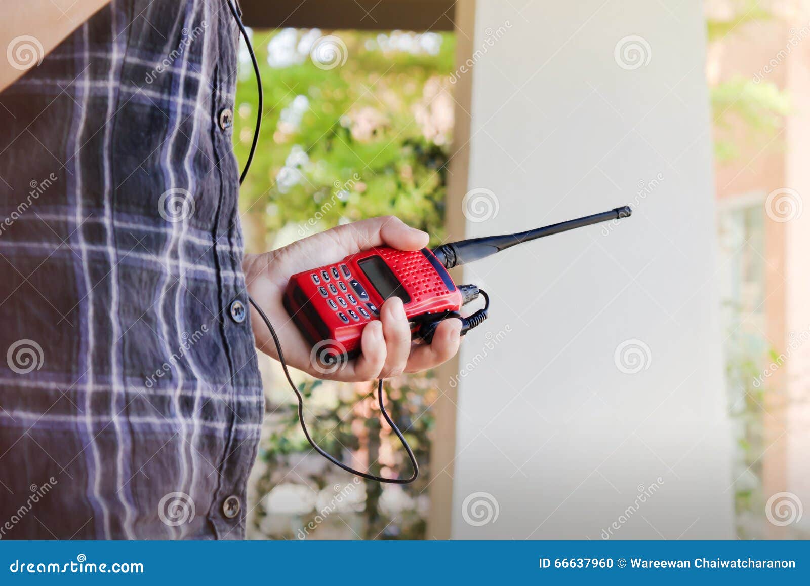 Red Radio Communication on Working Women Hand Stock Photo - Image of ...