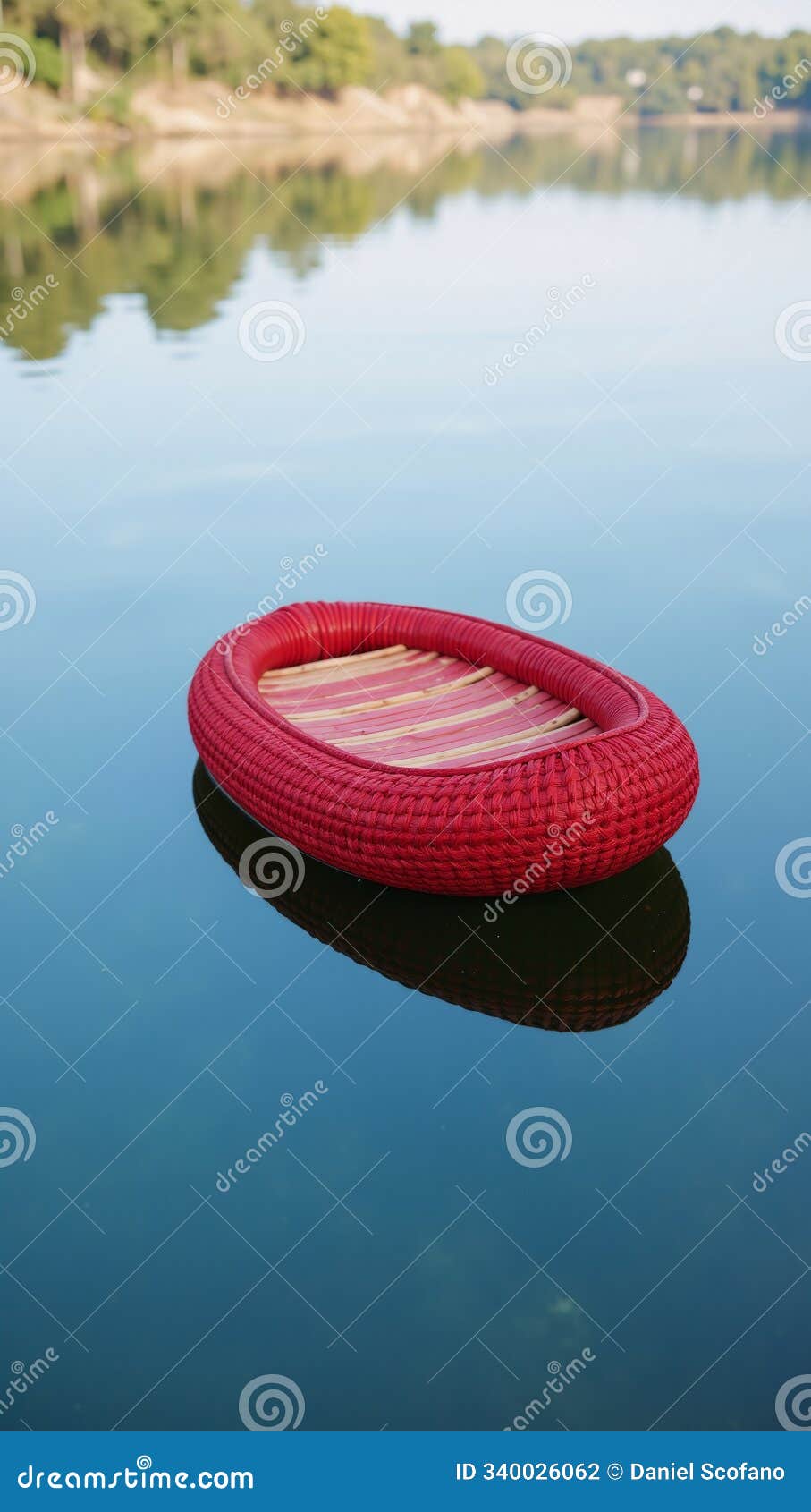 Red Raft Floats on Still Water Stock Illustration - Illustration of ...