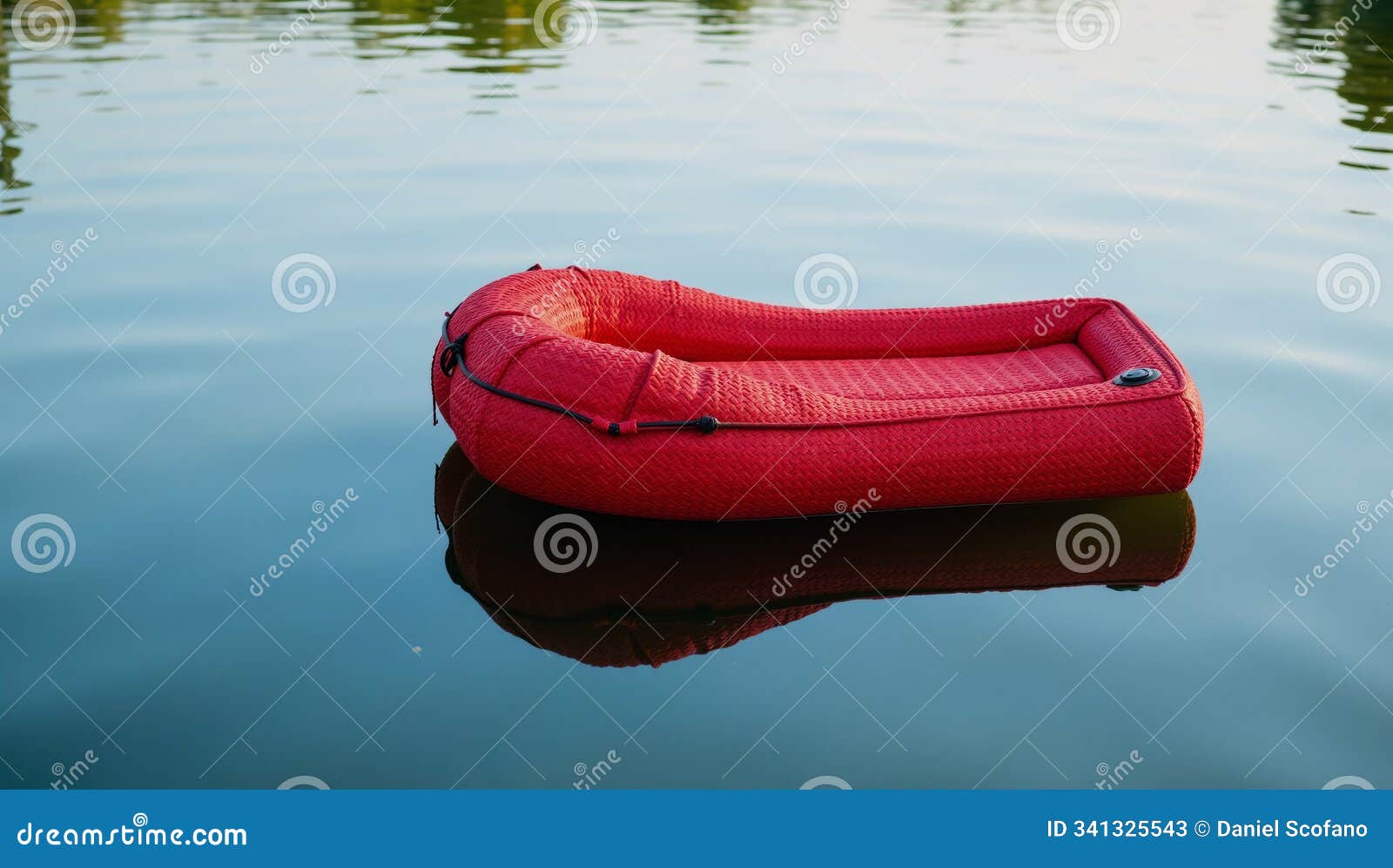 Red Raft Floats on Still Water Stock Illustration - Illustration of ...