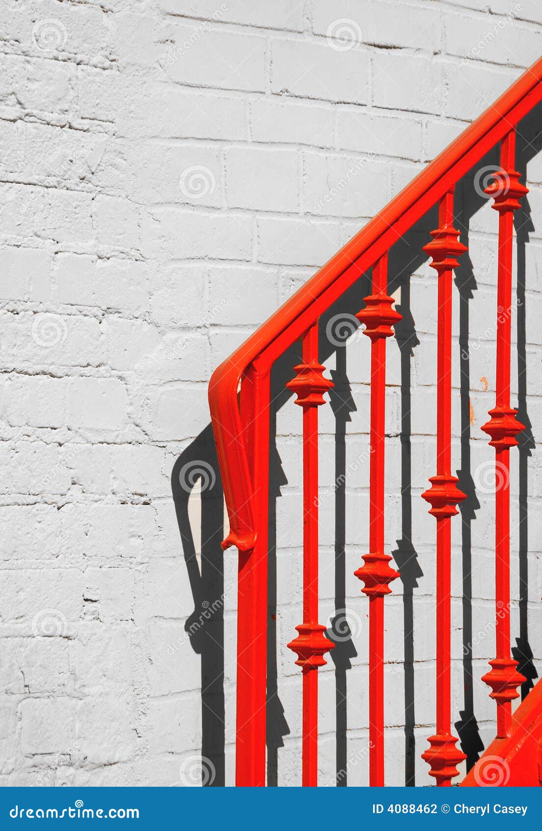 Red Rail and Shadow stock photo. Image of stair, wall - 4088462
