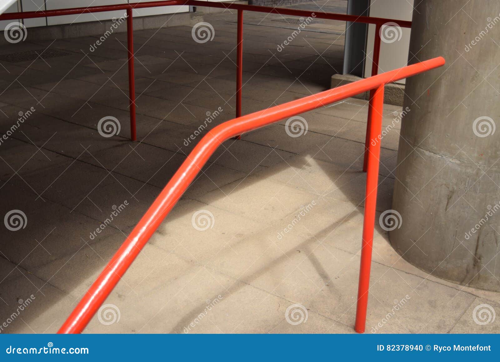 Red railing going down stock photo. Image of main, steps - 82378940