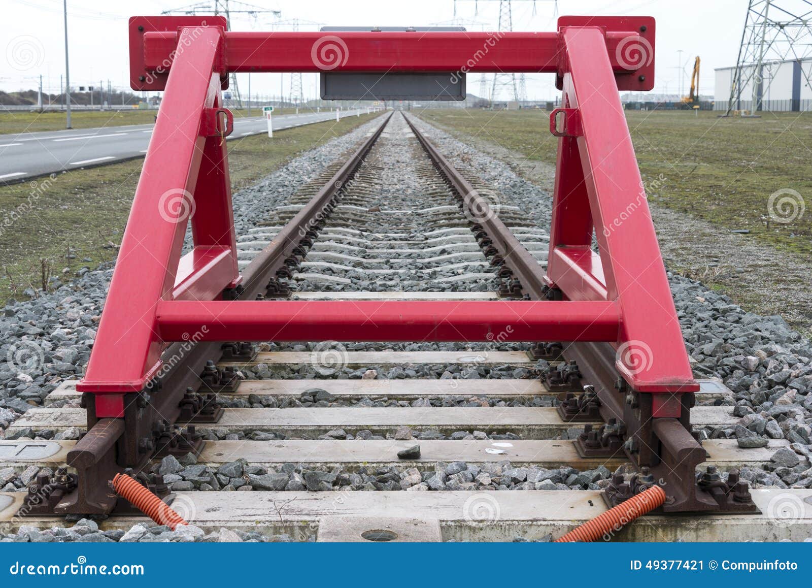 Red railroad buffer stock image. Image of sleeper, stones - 49377421