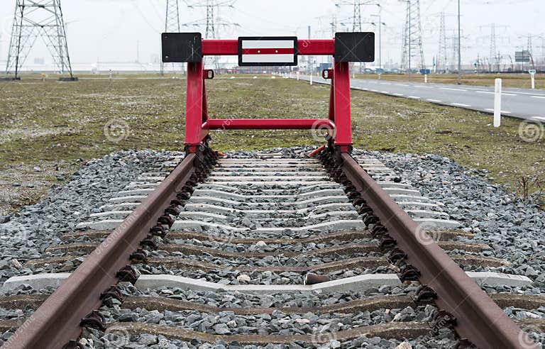 Red railroad buffer stock image. Image of railway, block - 49377747