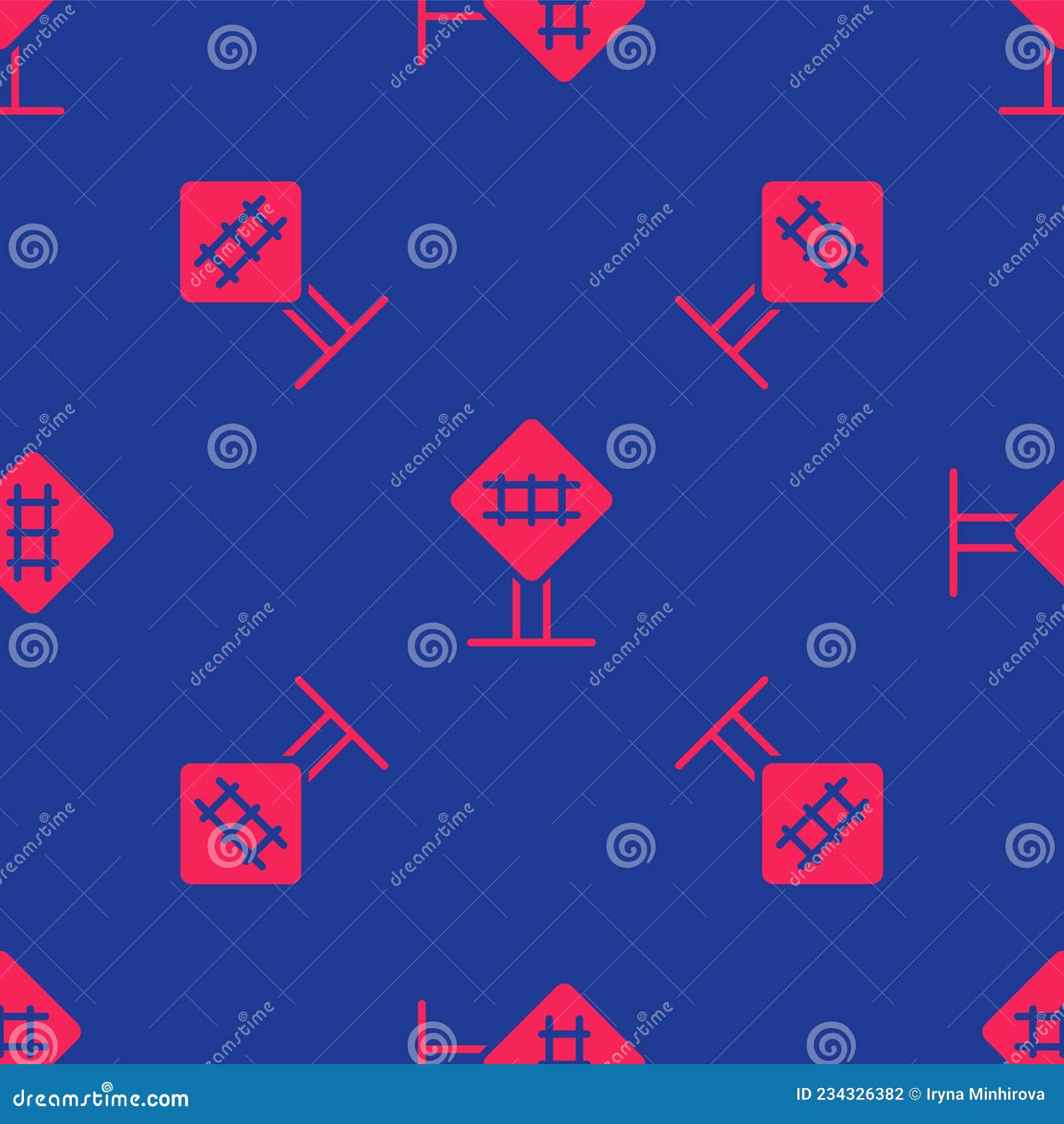 Red Railroad Crossing Icon Isolated Seamless Pattern on Blue Background ...