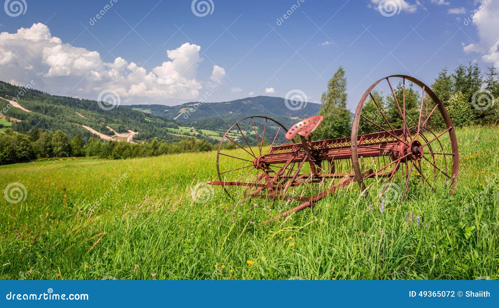 Red Rake in a Field in the Mountains Stock Photo - Image of grain ...
