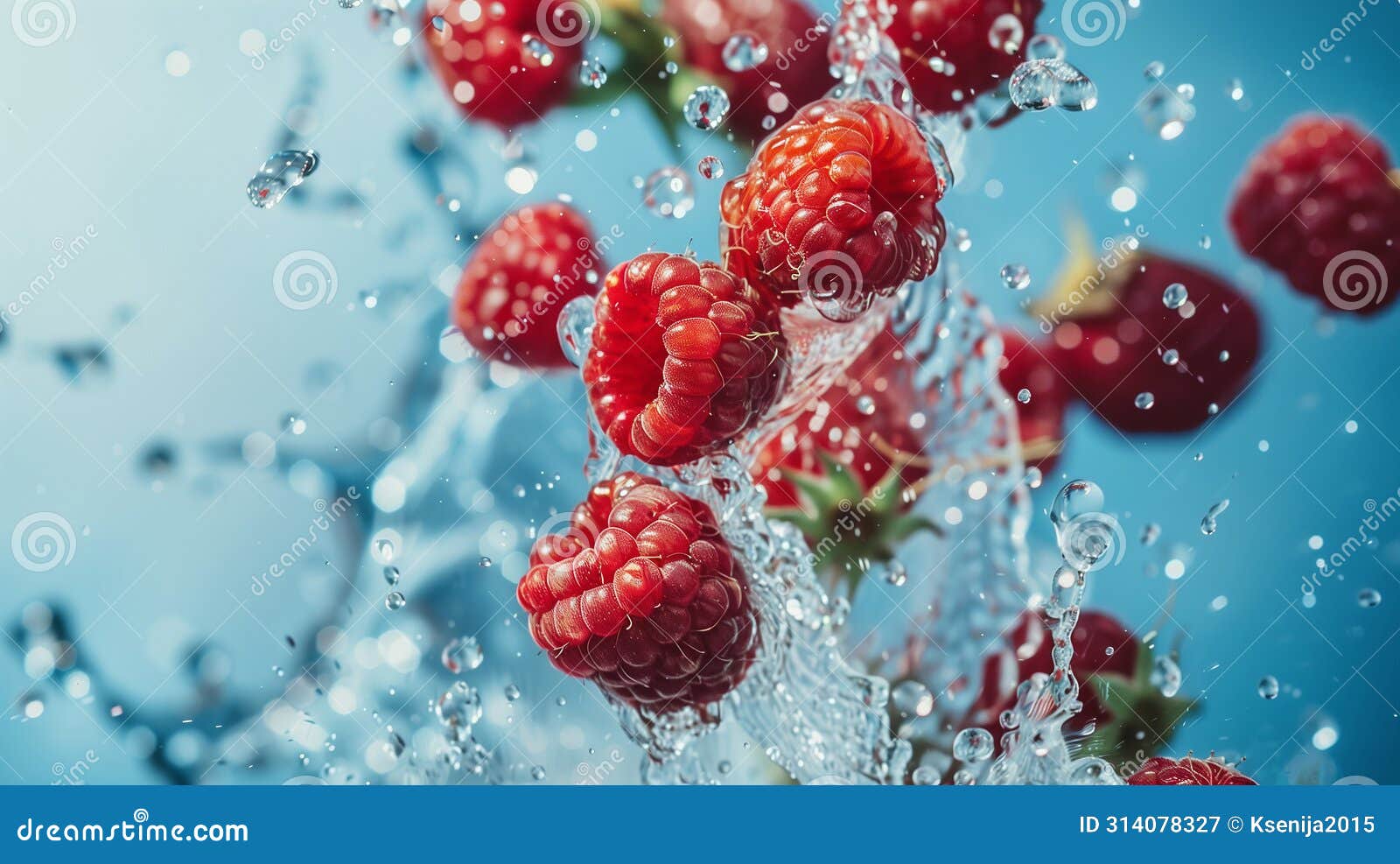 Red Raspberries Falls Under Water with a Splash Stock Illustration ...