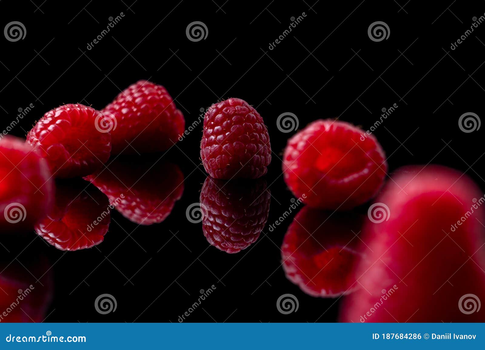 Red Raspberry on Black Background Stock Photo - Image of fruit, macro ...