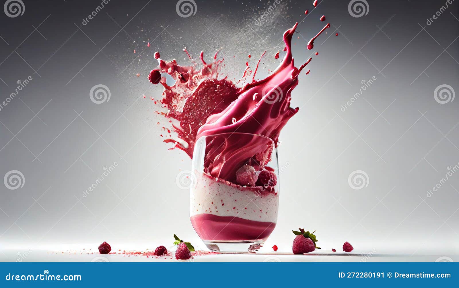 Red Raspberry Fruit Smoothie-Juice Splashing or Dripping on White ...