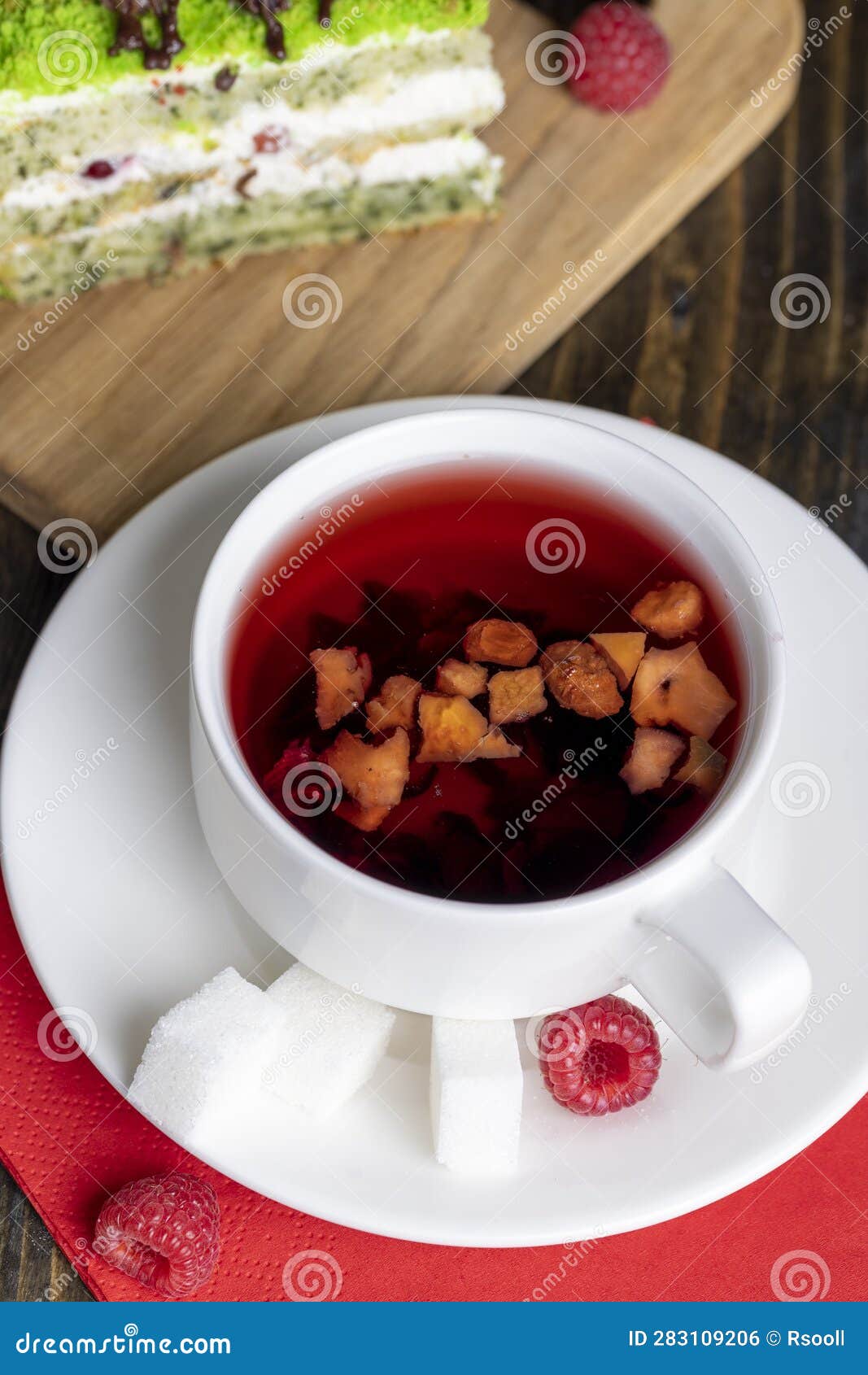 Red Raspberry Tea with Pieces of Fruit and Berries Stock Photo - Image ...