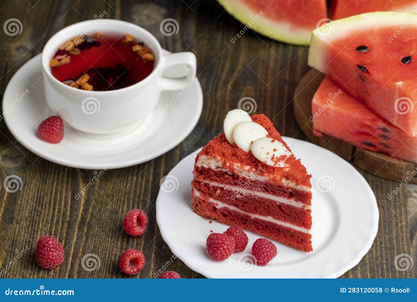 Red Raspberry Tea with Pieces of Fruit and Berries Stock Photo - Image ...