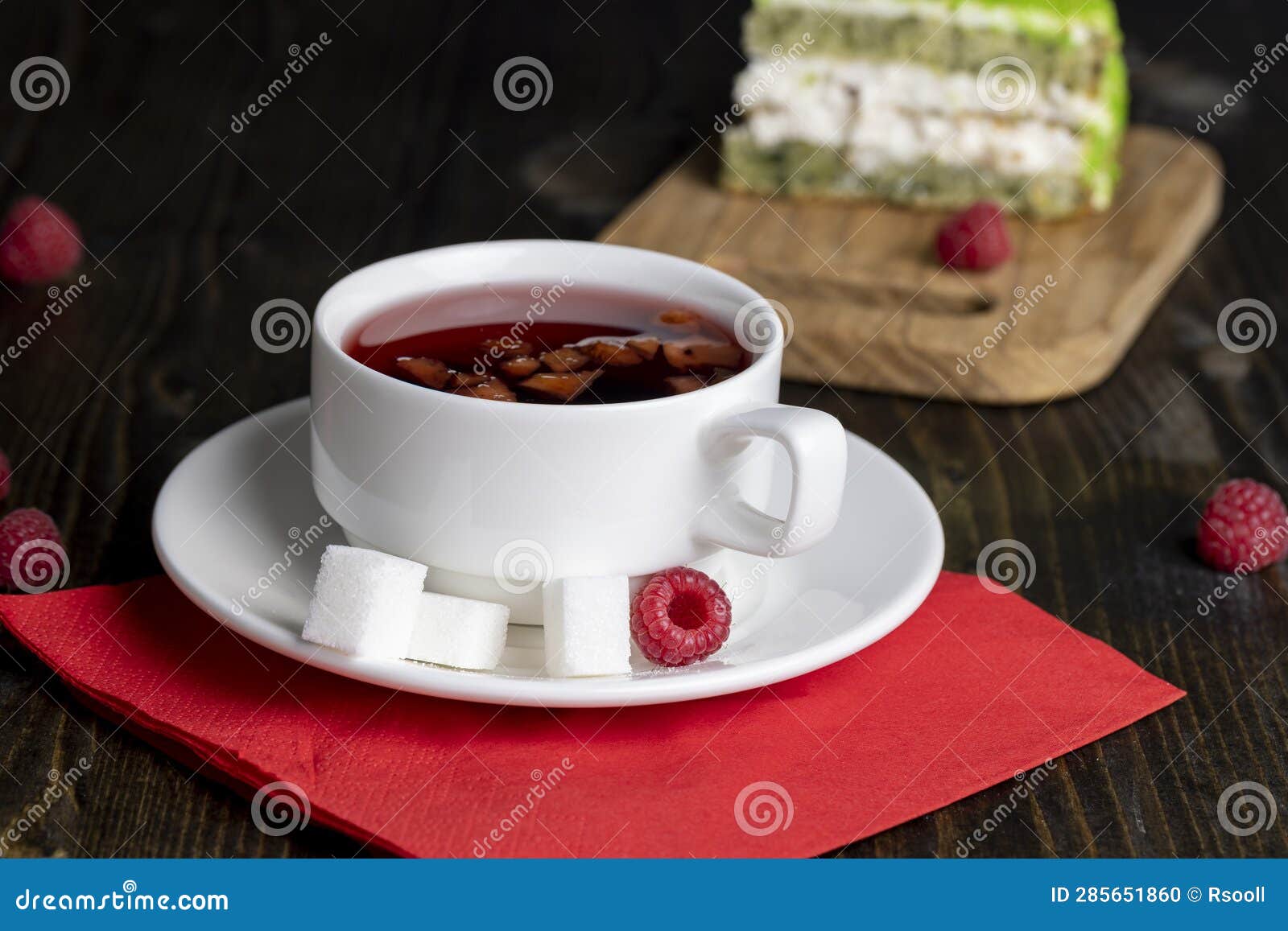 Red Raspberry Tea with Pieces of Fruit and Berries Stock Photo - Image ...