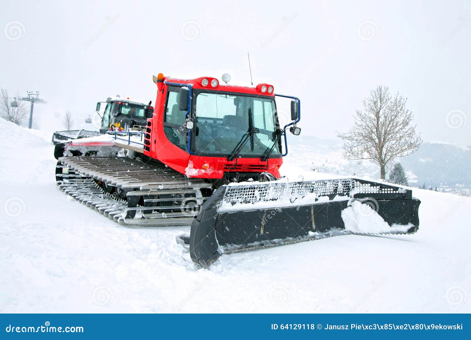 Red ratrak in winter stock photo. Image of sport, bulldozer - 64129118