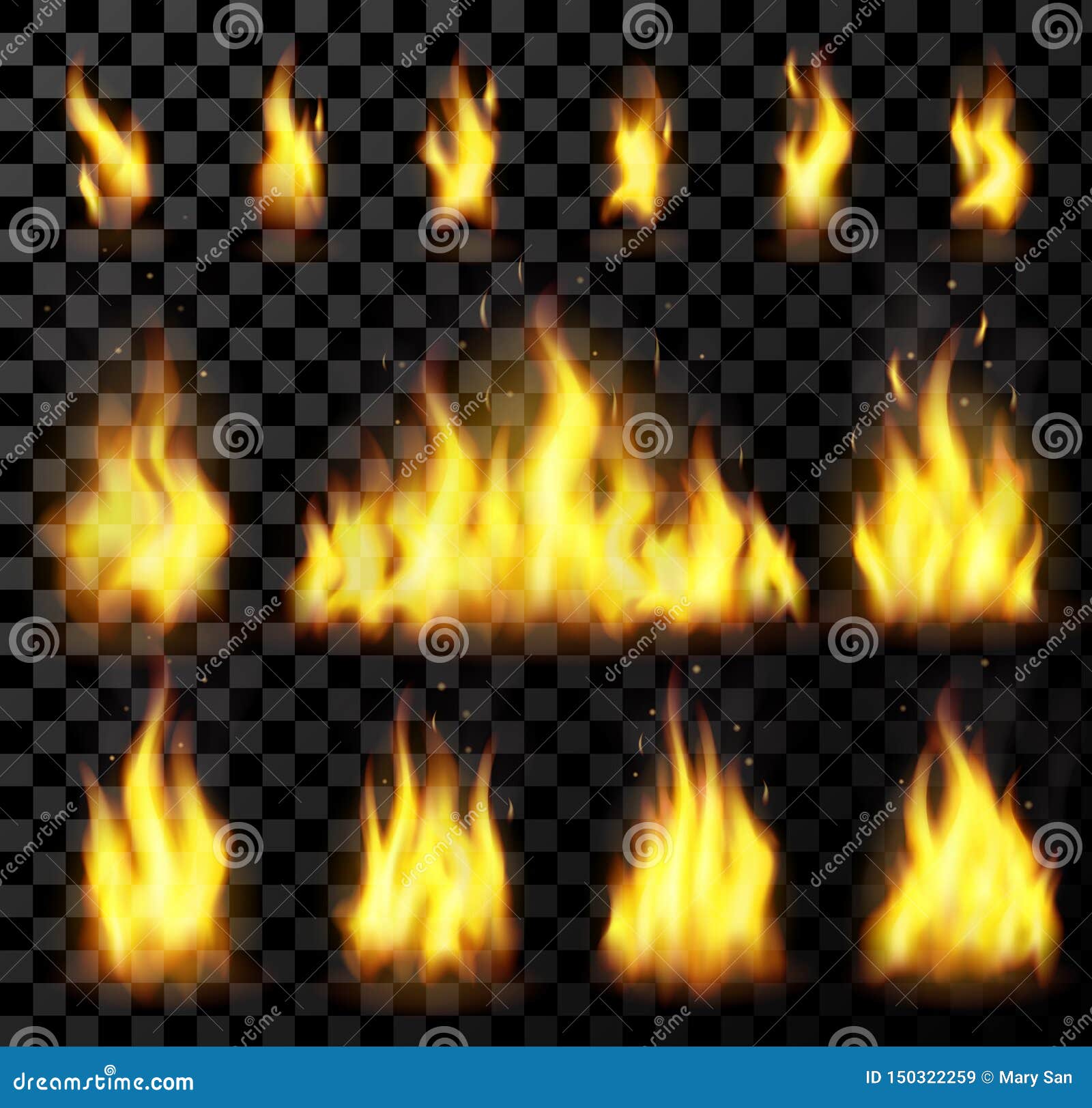 Red Realistic Fire Set on a Transparent Background. for Danger Concept ...