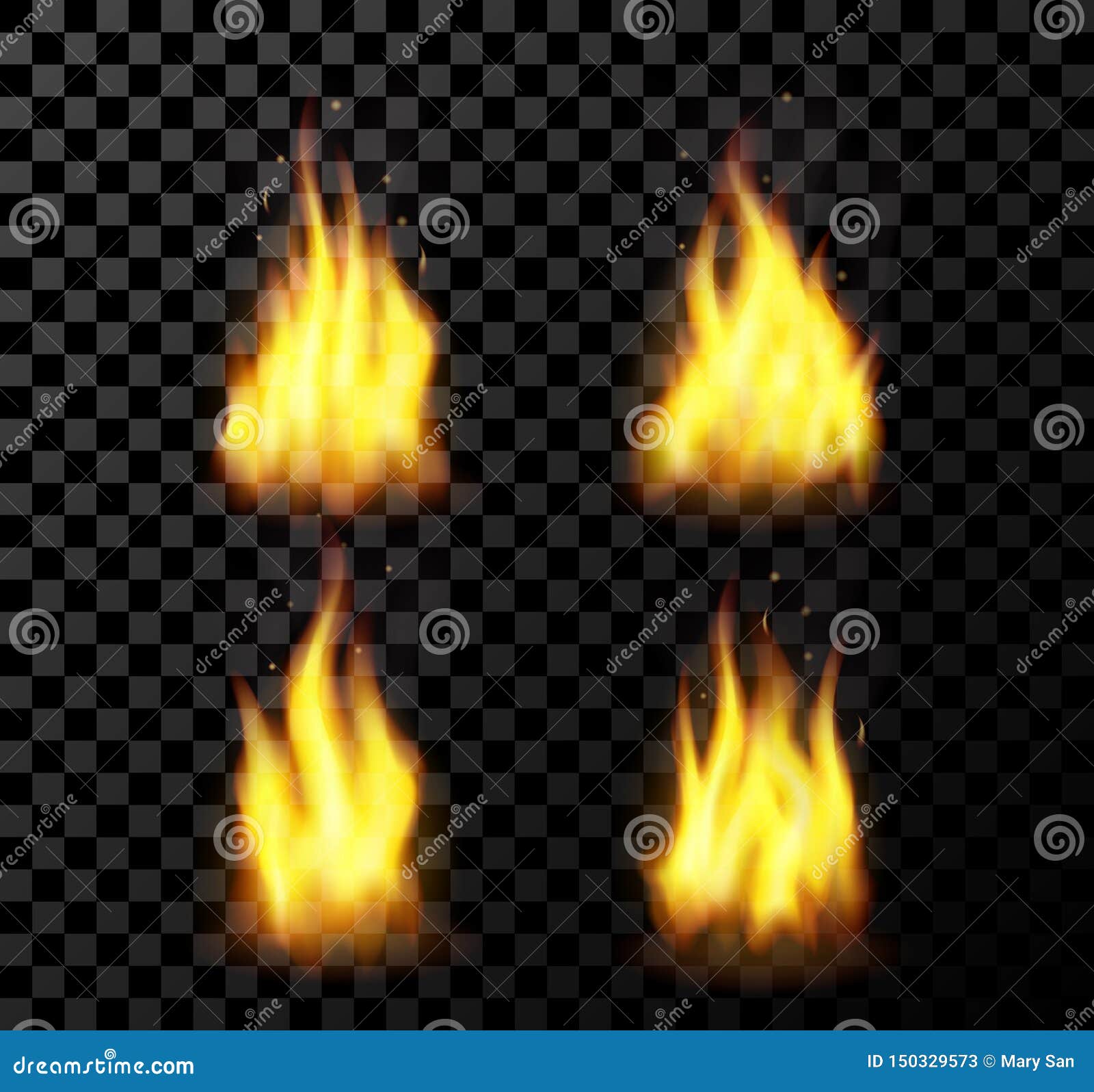 Red Realistic Fire Set on a Transparent Background. for Danger Concept ...