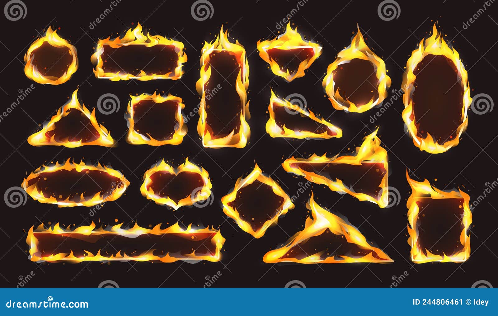 Red Realistic Flame Frame Set. Flames of Various Shapes with Special ...