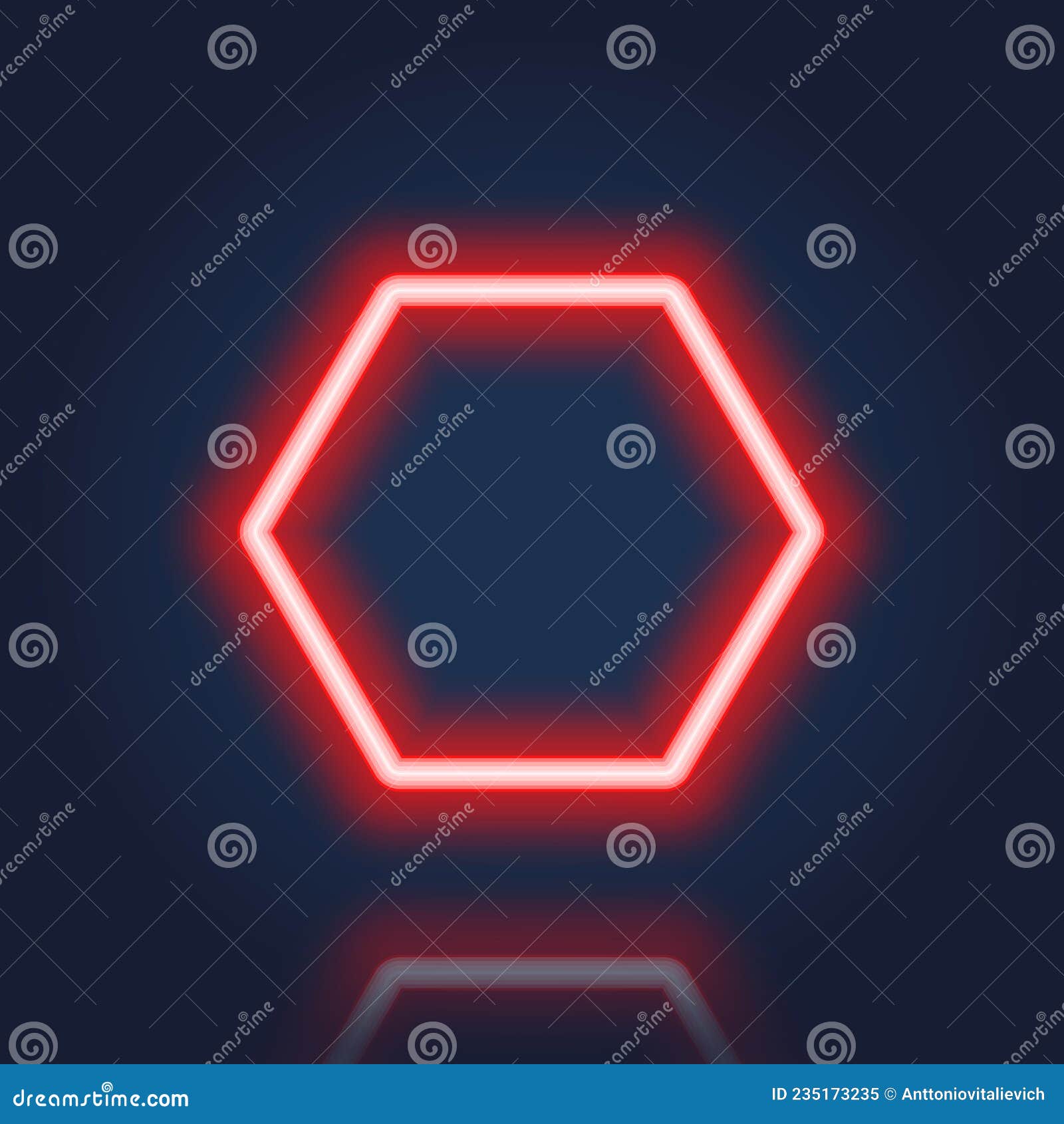 Red Realistic Hexagon Neon Banner with Reflection Effect. Neon Frame ...