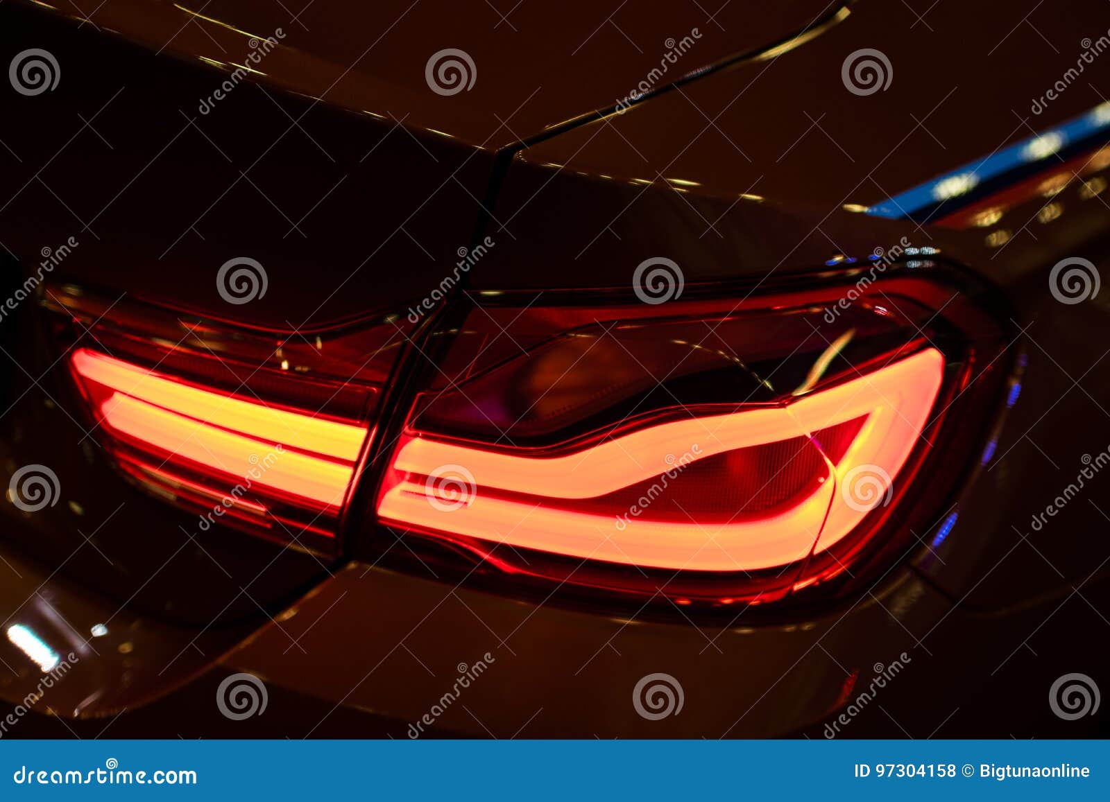 Red Rear Light on a Modern Car with Reflection. the Closeup Back Red ...