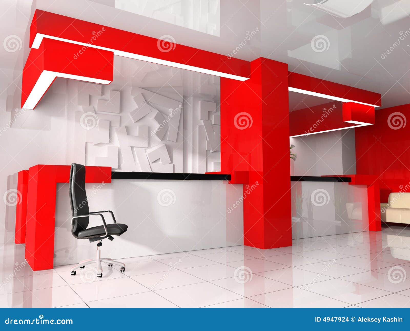 Red Reception in Modern Hotel Stock Illustration - Illustration of ...