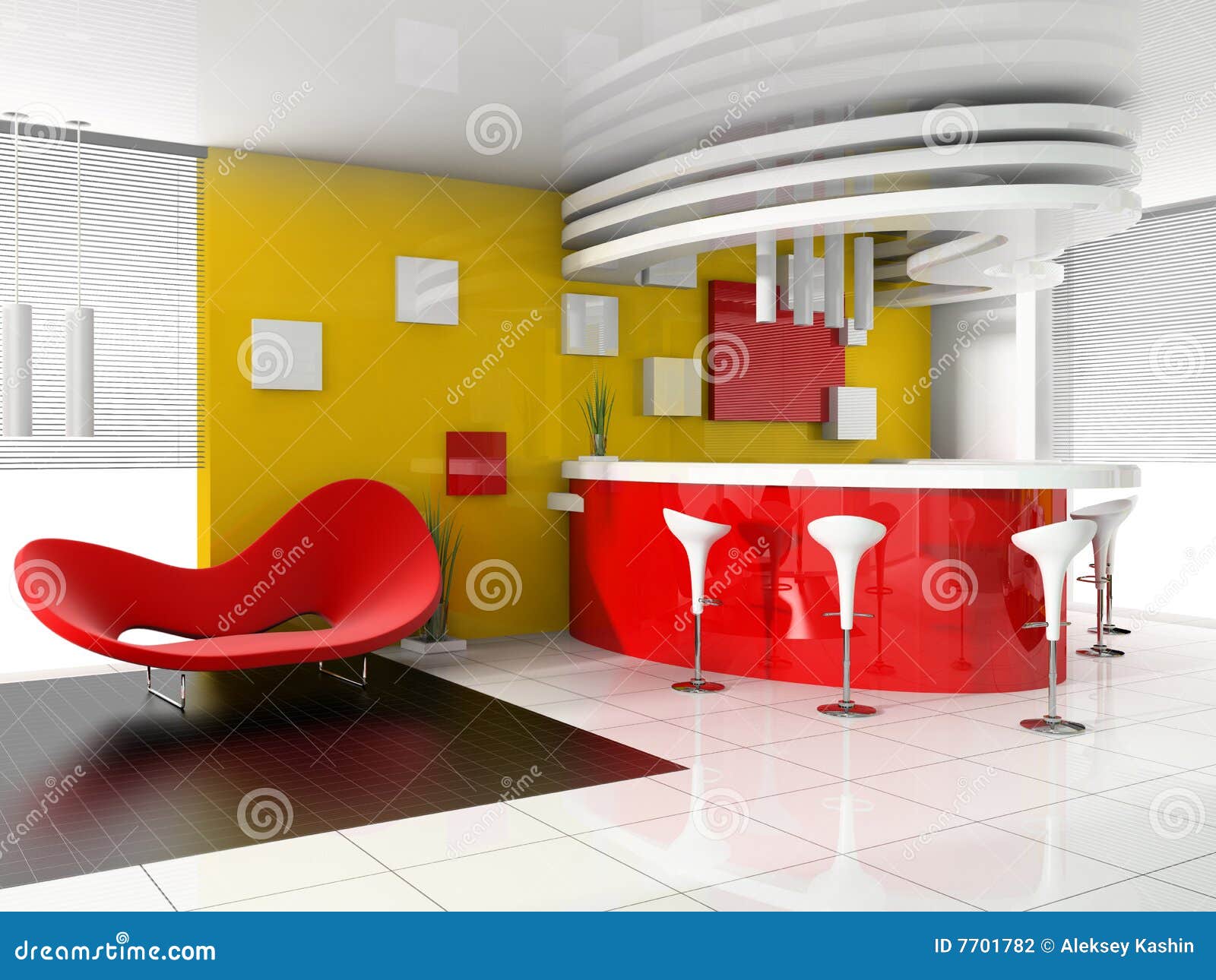 Red Reception in Modern Hotel Stock Illustration - Illustration of lamp ...