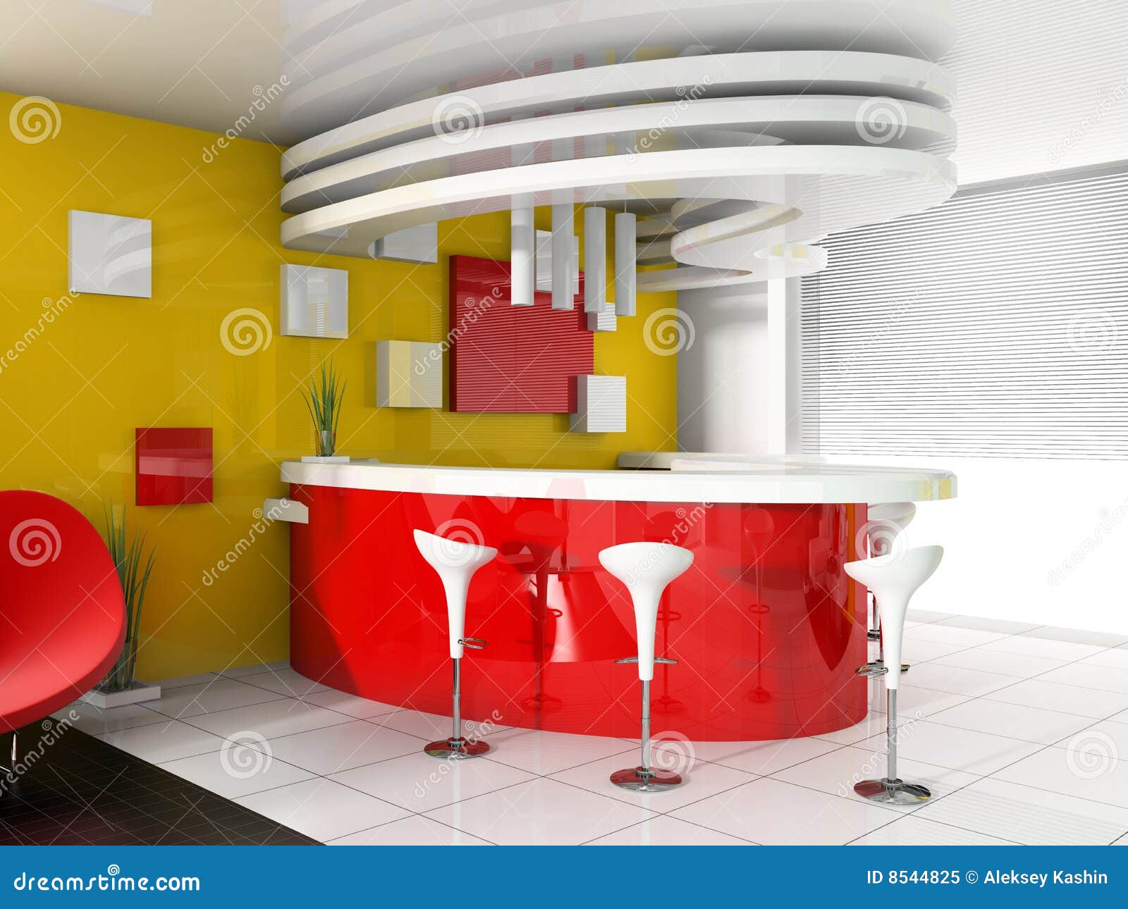 Red Reception in Modern Hotel Stock Illustration - Illustration of ...