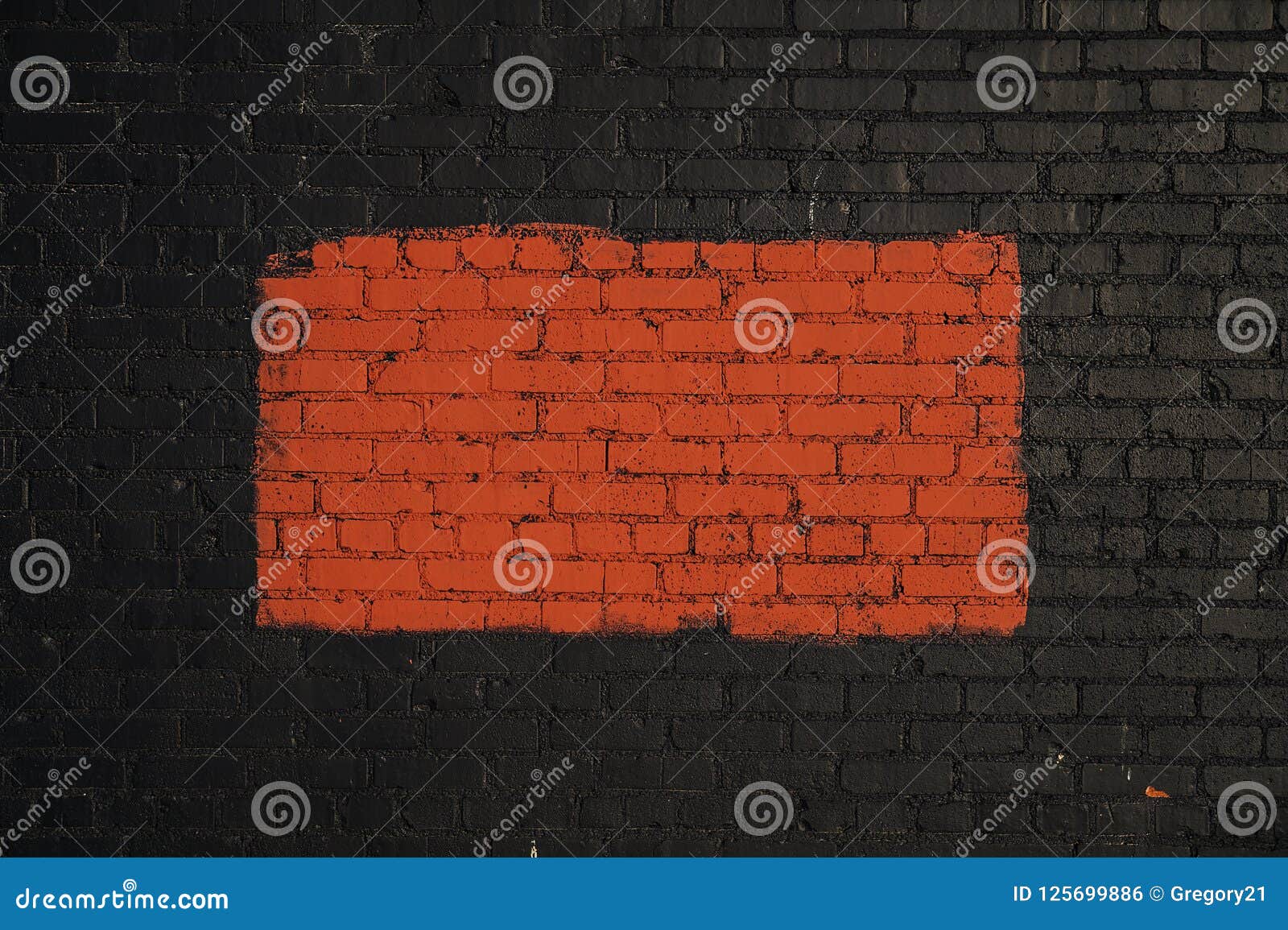 Red Rectangle Painted on Black Brick Wall Stock Photo - Image of ...