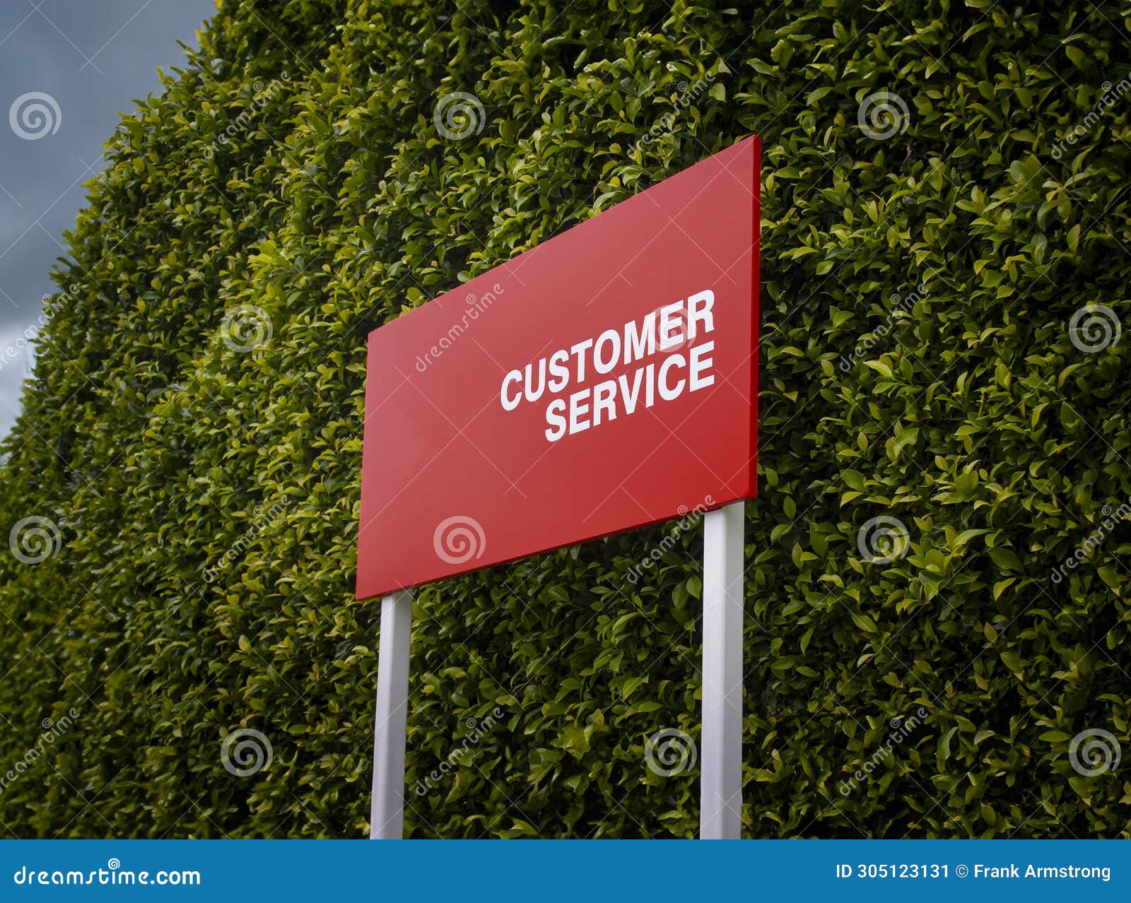 A Red Rectangular Customer Service Sign with White Letters Against a ...
