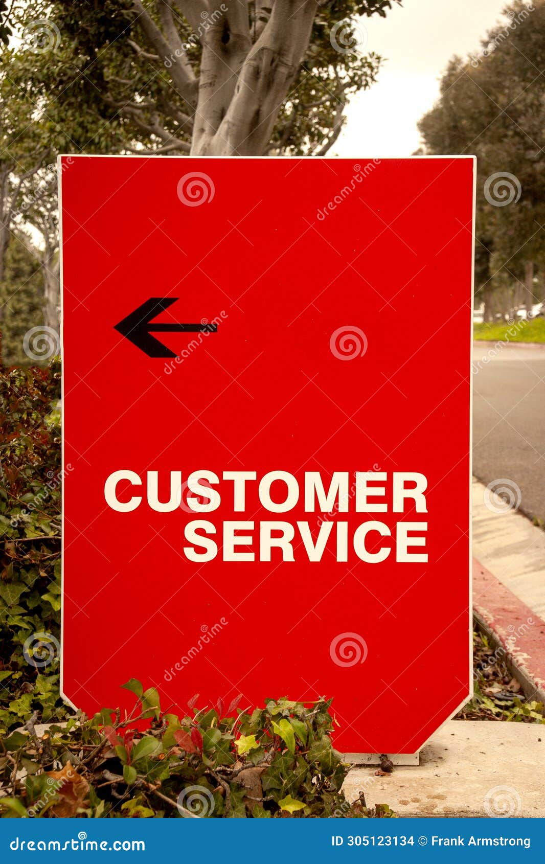 A Red Rectangular Customer Service Sign with White Letters Stock Photo ...