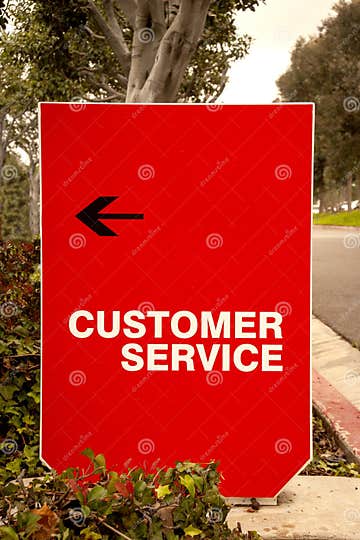 A Red Rectangular Customer Service Sign with White Letters Stock Photo ...