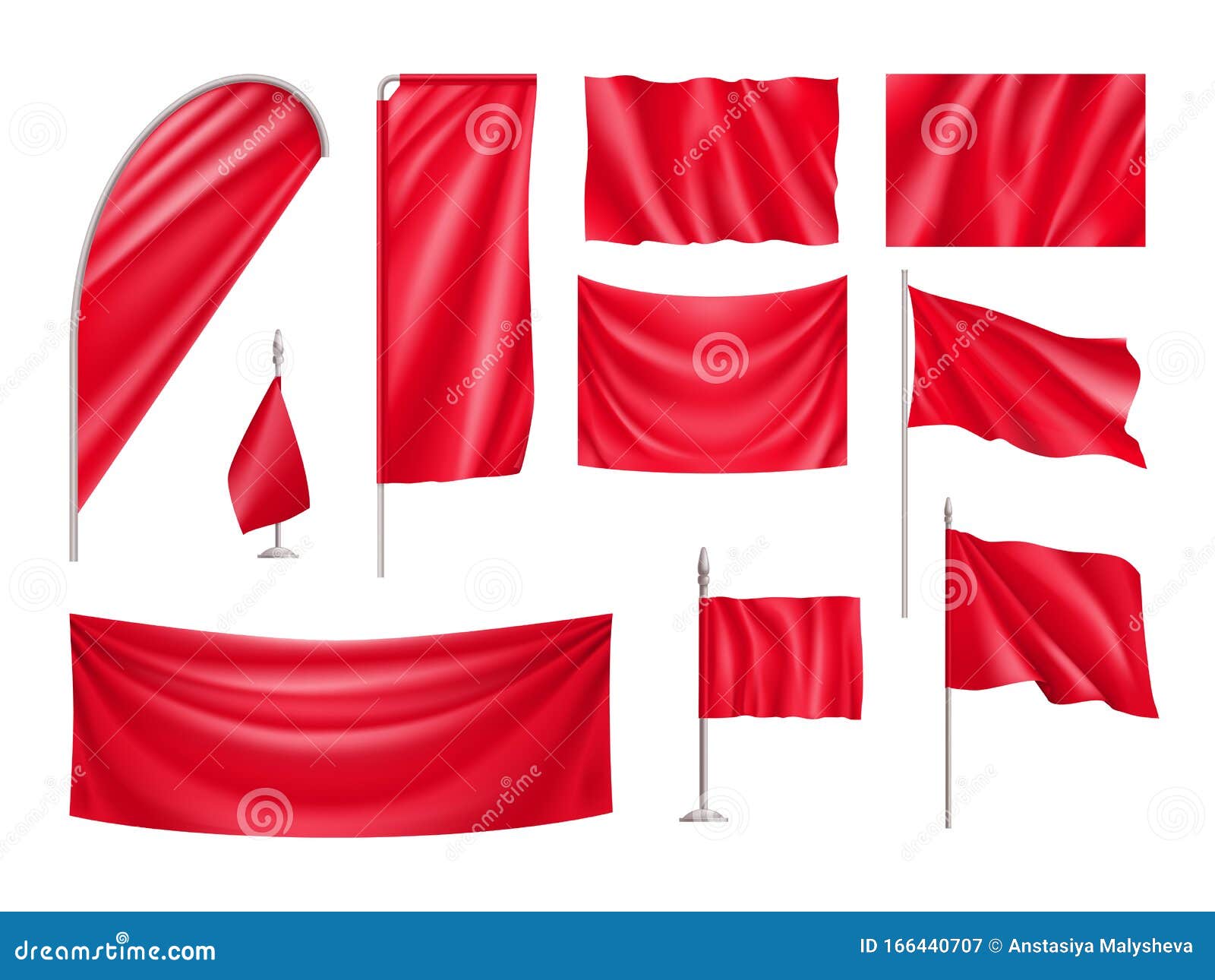 Red Rectangular Flags Set Isolated on White Stock Vector - Illustration ...
