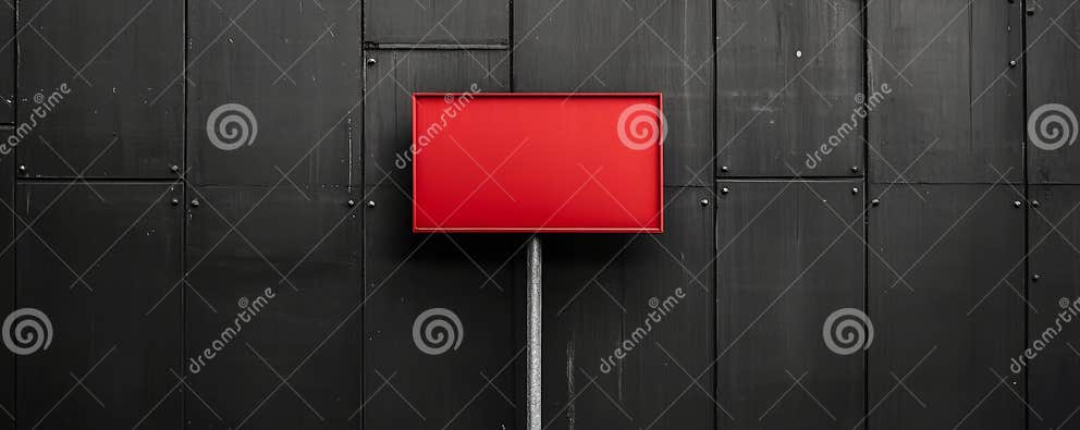 Red Rectangular Sign Against Black Wall, Modern Design Concept Stock ...