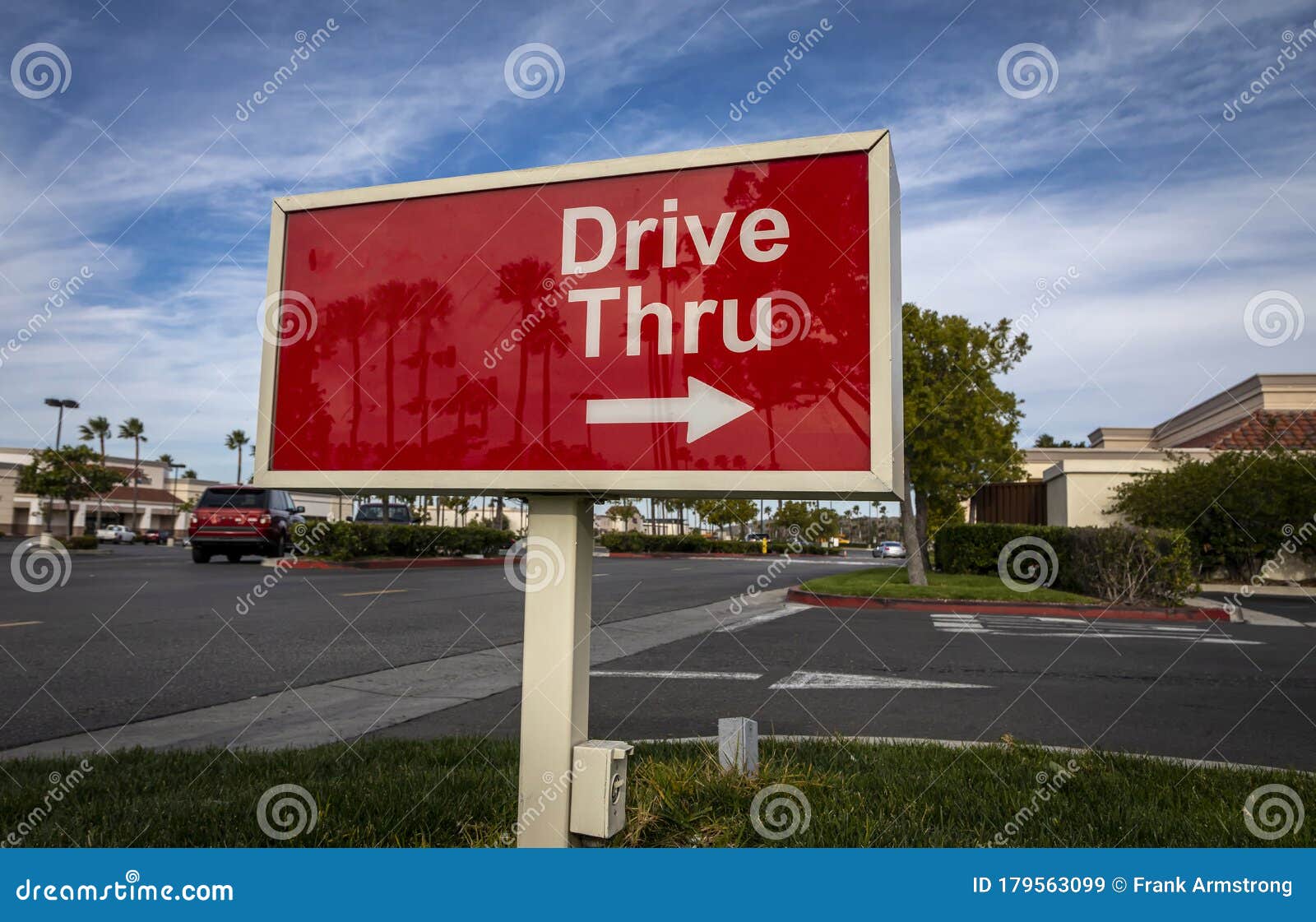 Red Rectangular Sign Reading Drive Thru for Fast Food Restaurant ...