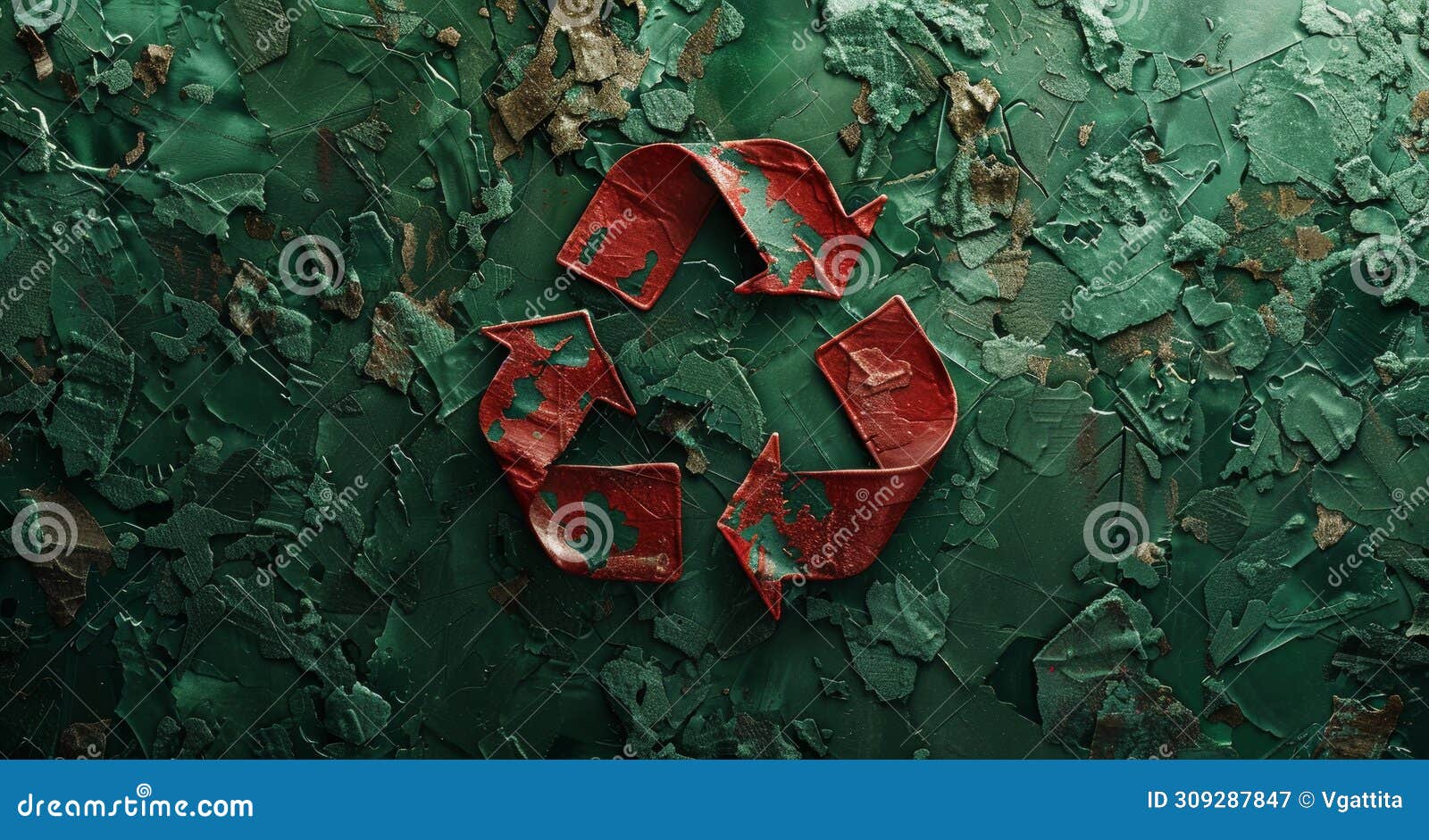 Red Recycle Sign Stands Out on a Deteriorating Green Surface Stock ...