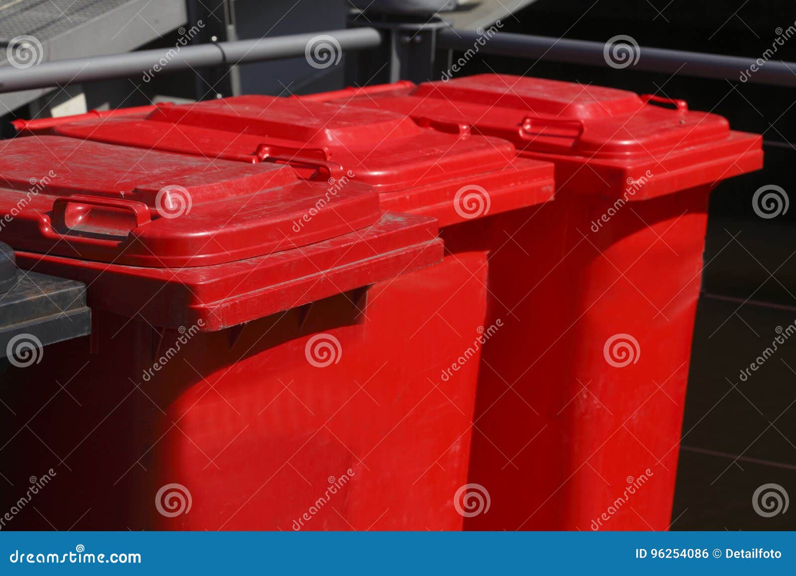 Red Recycling bins stock photo. Image of container, table - 96254086