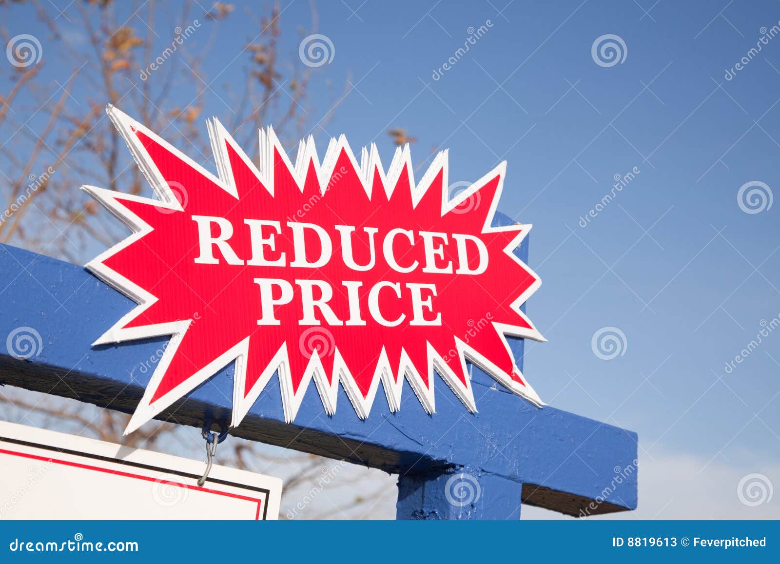 Red Reduced Price Burst Sign Stock Image - Image of market, white: 8819613