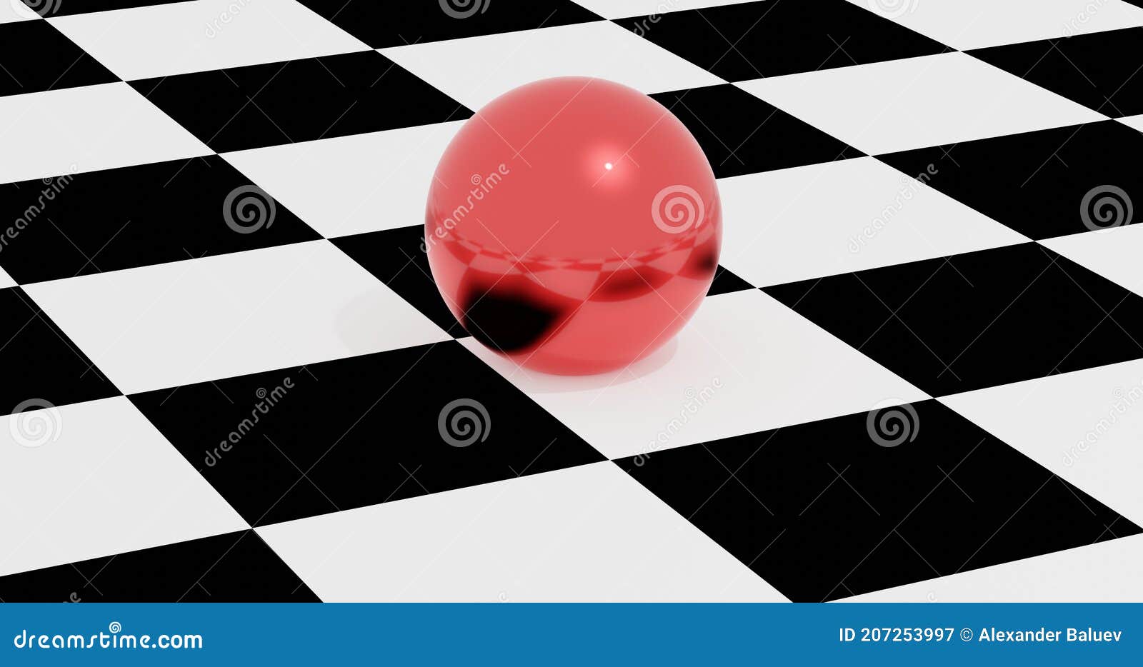 Red Reflecting Sphere Lies on the Chessboard. 3d Illustration Stock ...
