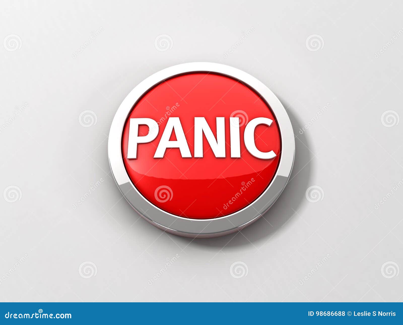 Red Reflective Panic Button with Chrome Ring on White Background Stock ...