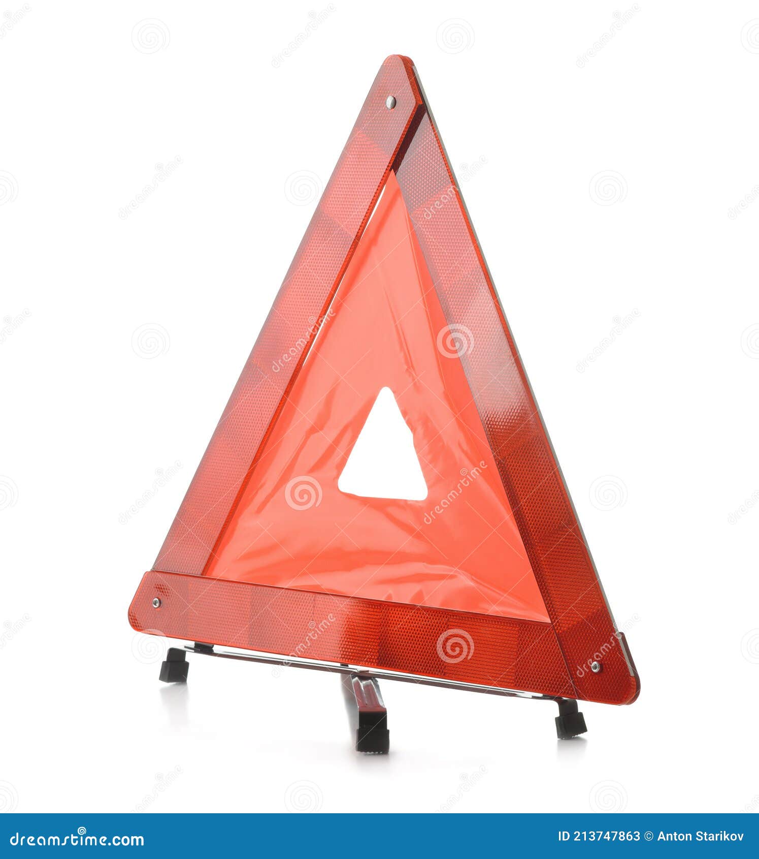 Red Reflective Traffic Warning Triangle Stock Image - Image of ...