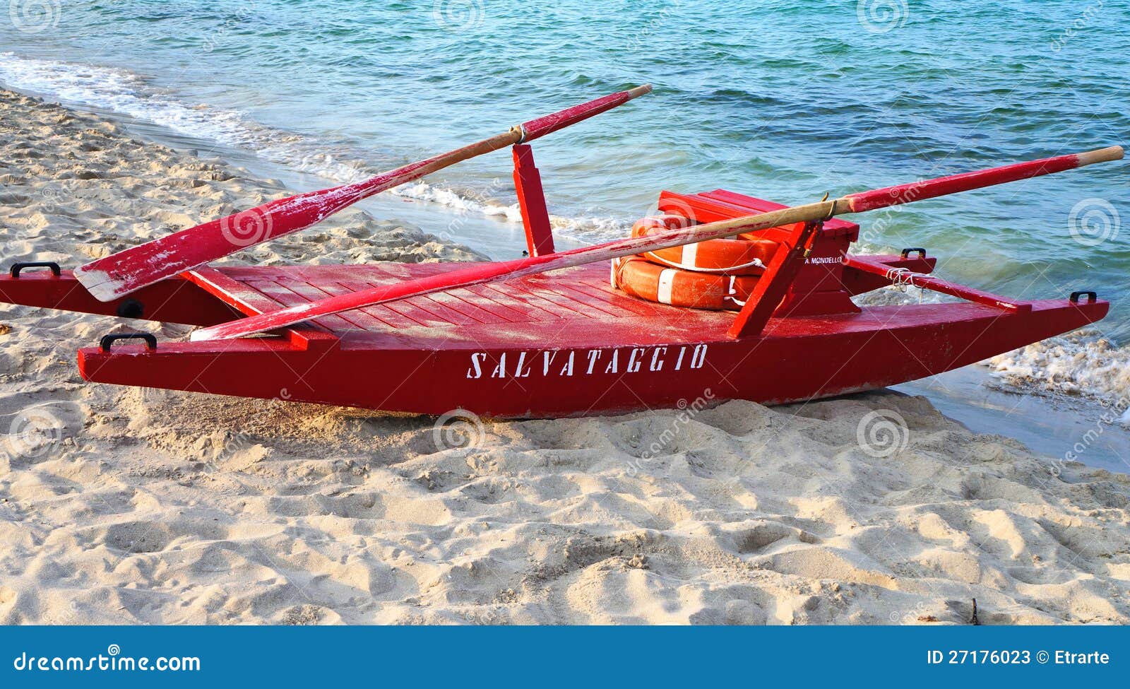 Red Rescue Boat on an Italian Beach Stock Image - Image of emergency ...