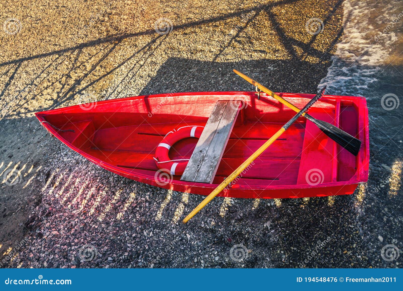 Red Rescue Boat on the Shore, Top View Stock Photo - Image of boat ...