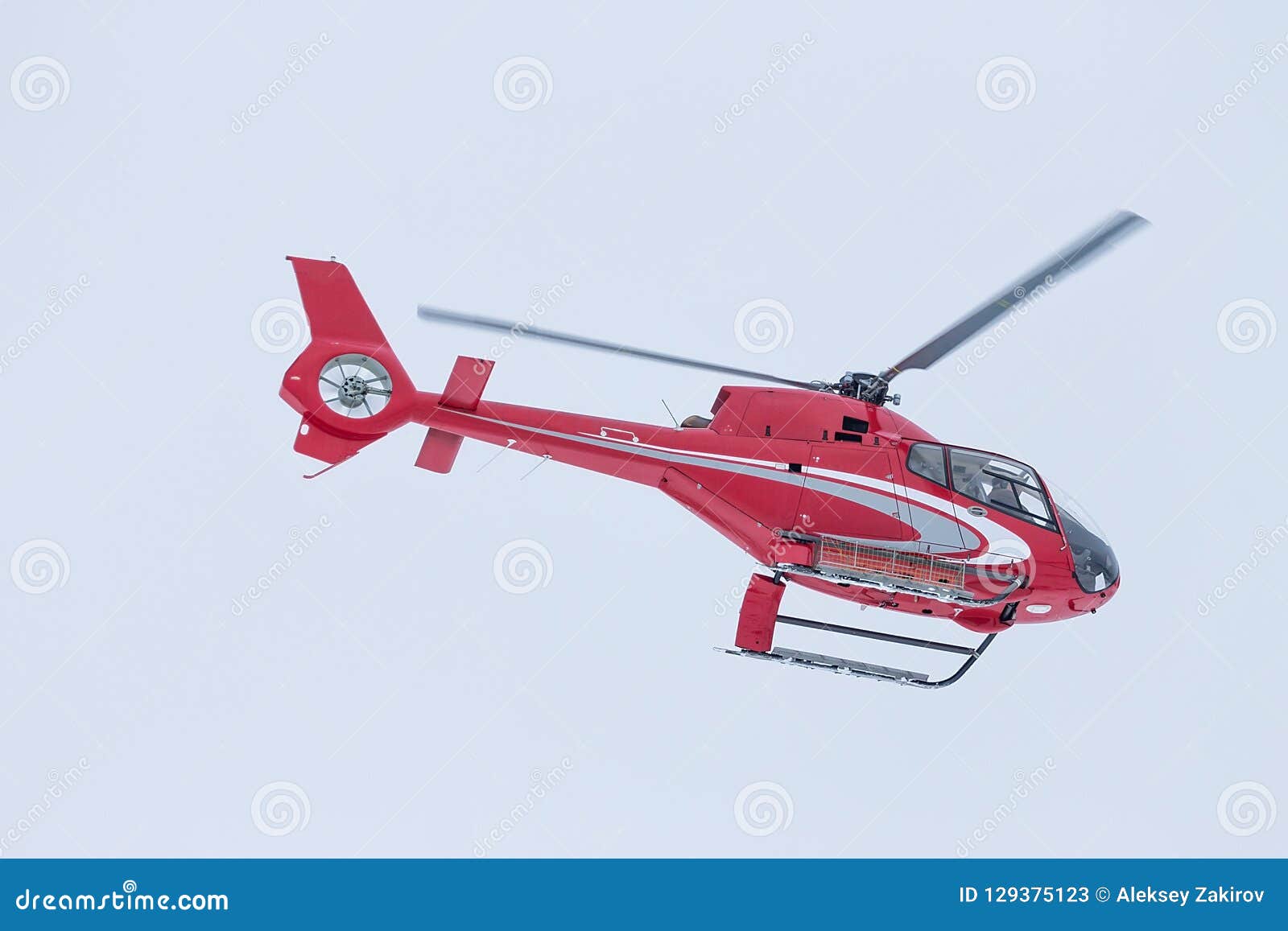 Red Rescue Helicopter Fly in Snowy Mountains Stock Image - Image of ...