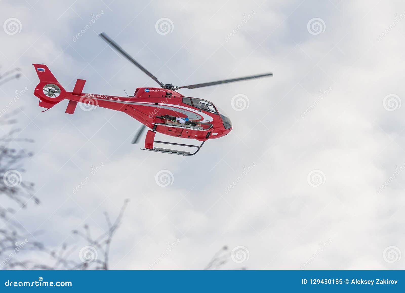 Red Rescue Helicopter Fly in Snowy Mountains Stock Image - Image of ...