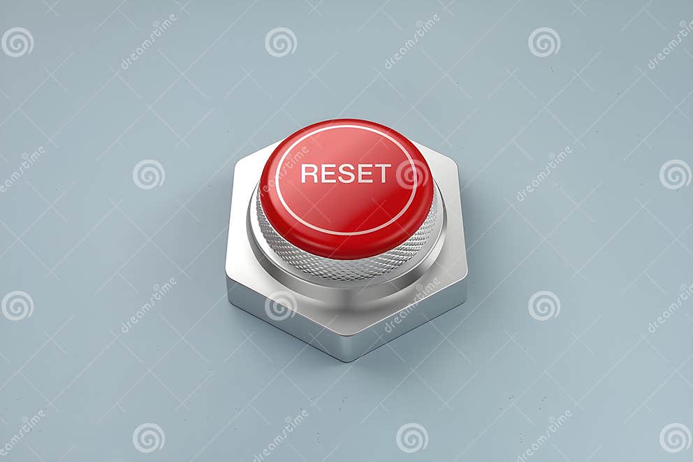 Red RESET Button on Silver Base, Light Blue Background Suggests ...