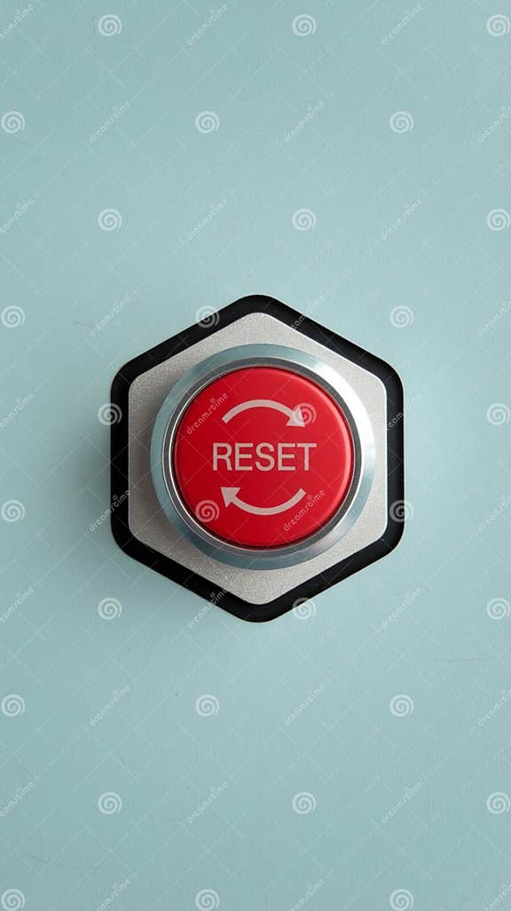 Red RESET Button on Silver Base, Light Blue Background Suggests ...