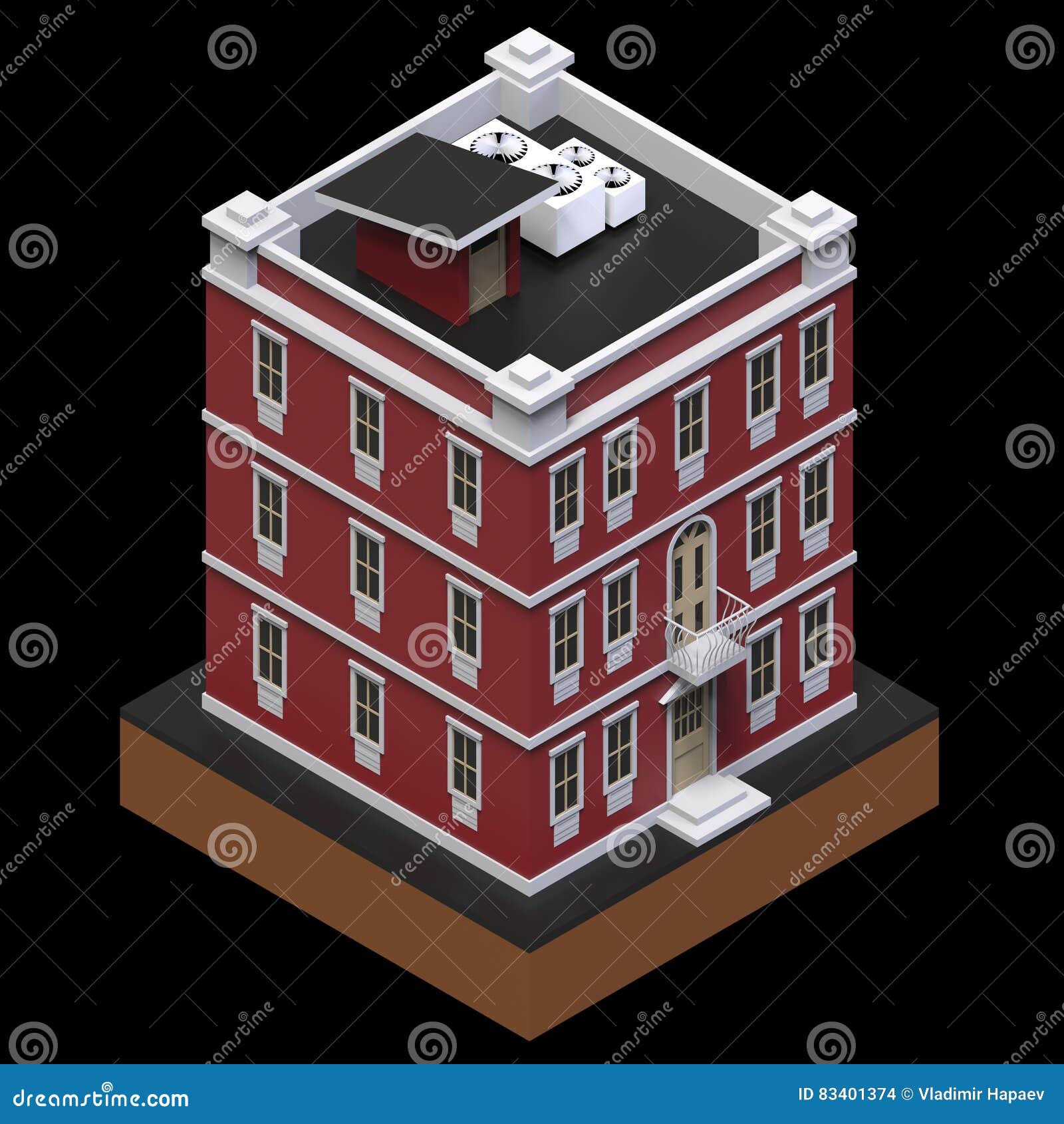 Red Residential Building in a Small Isolated Platform. Raster 3d ...