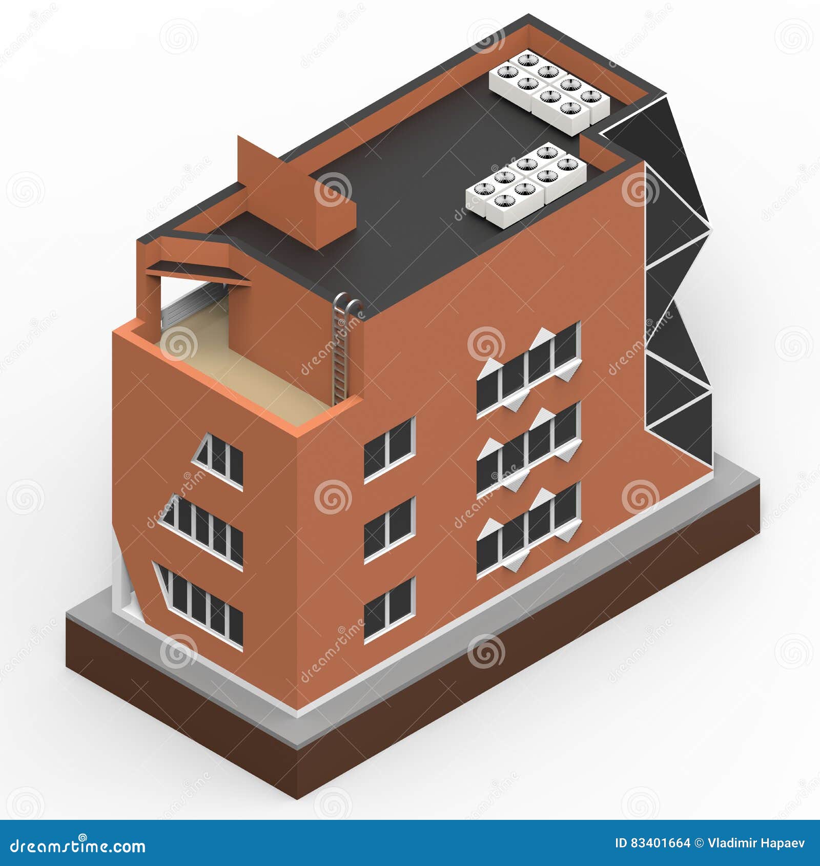 Red Residential Building in a Small Isolated Platform. Raster 3d ...