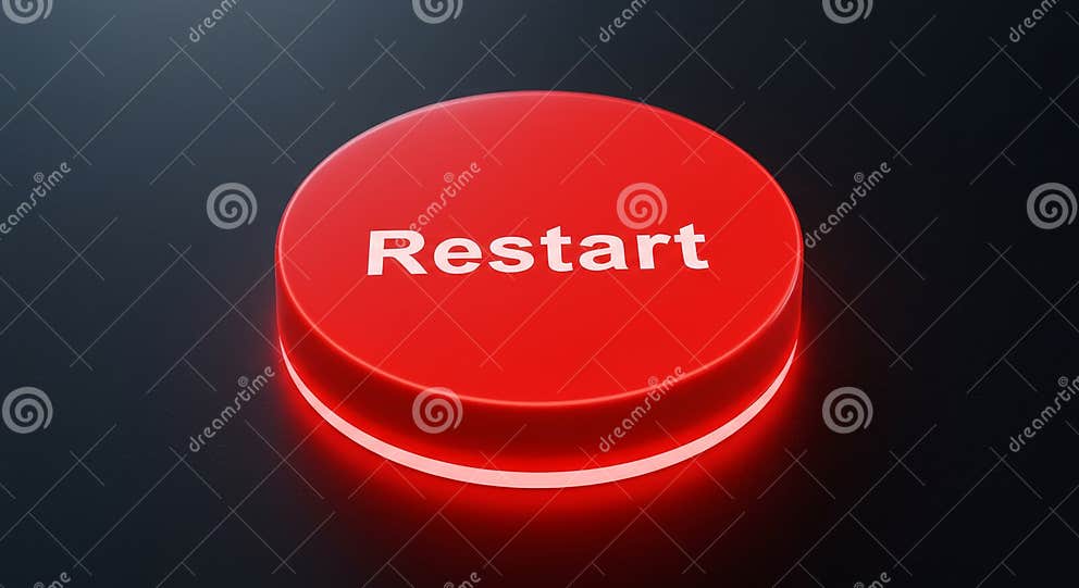 Red Restart Button a Glowing Red Button with the Word Restart on a Dark ...