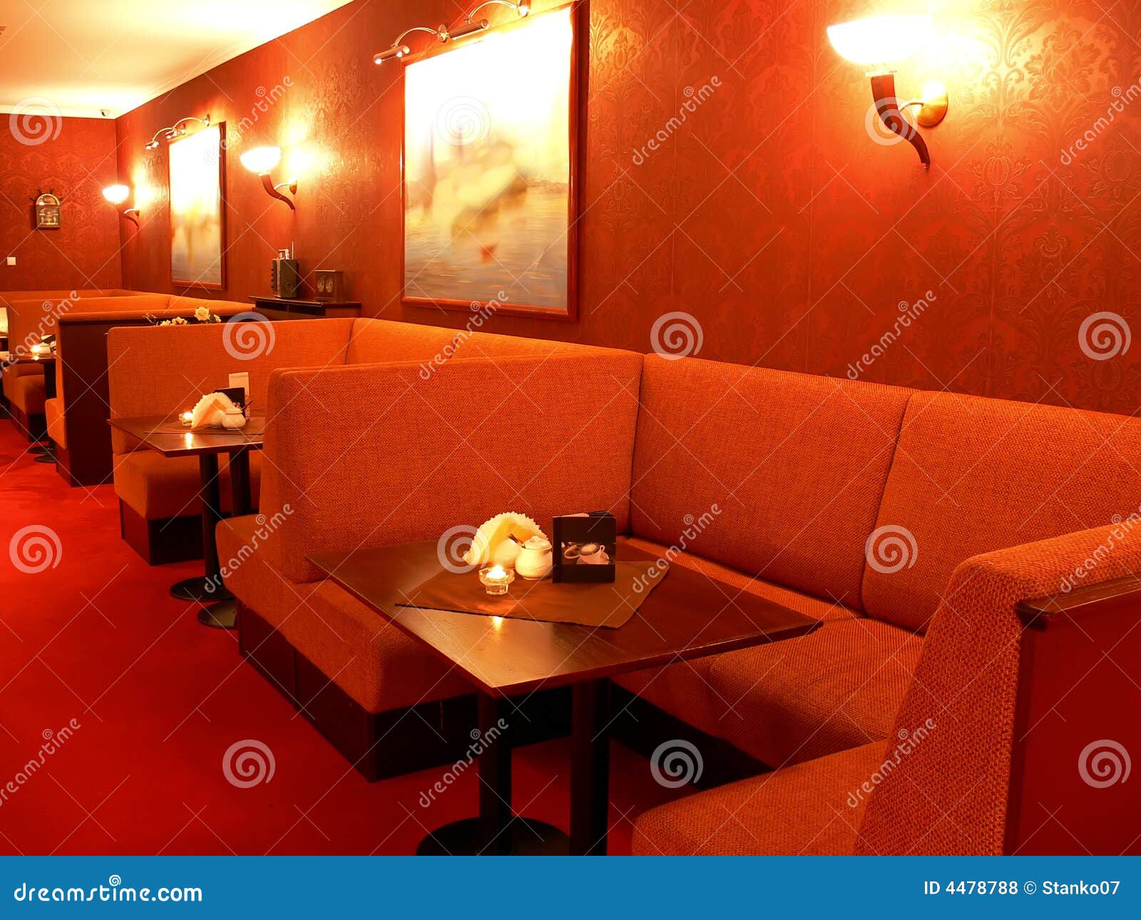 Red restaurant stock photo. Image of interior, tables - 4478788
