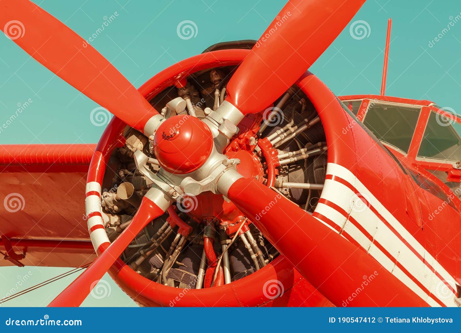 Red Retro Biplane, Engine Close Up Stock Photo - Image of historic ...