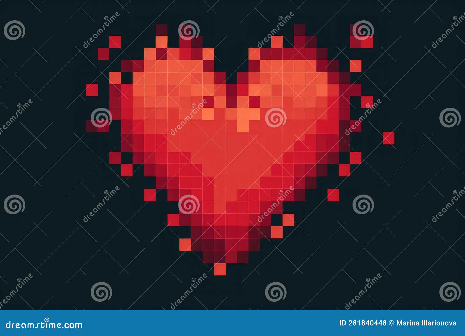 Red Retro 8-bit Heart, Video Game Style on Black Background. Generative ...