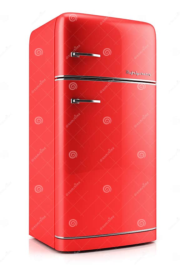 Red retro fridge stock illustration. Illustration of goods - 42343213